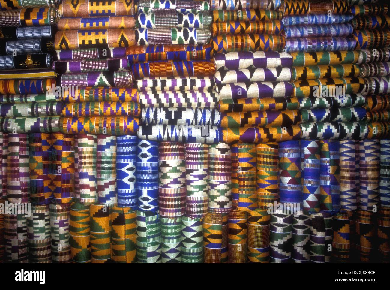 Bolts of kente cloth a Ghanaian textile, made of handwoven strips of ...