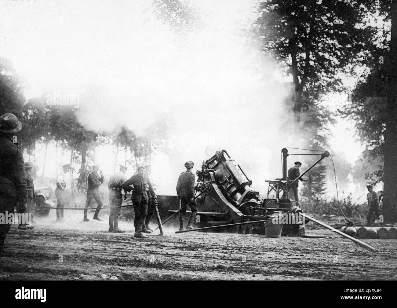 Photograph shows a BL 9.2 inch siege howitzer firing in France ca ...
