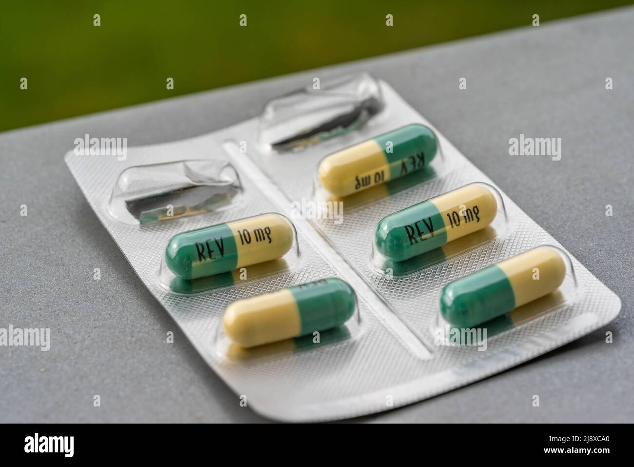 Close up of a used blister pack for Revlimid 10mg tablets - medication ...