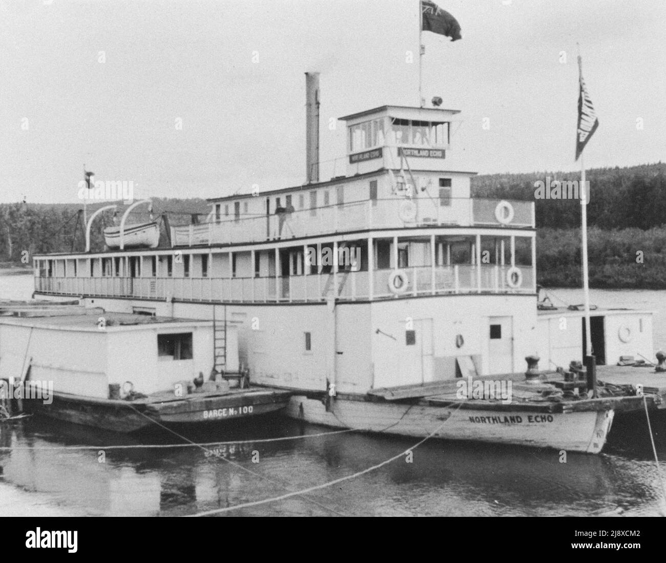 HBC sternwheeler Northland Echo and barge 100. Original caption ...