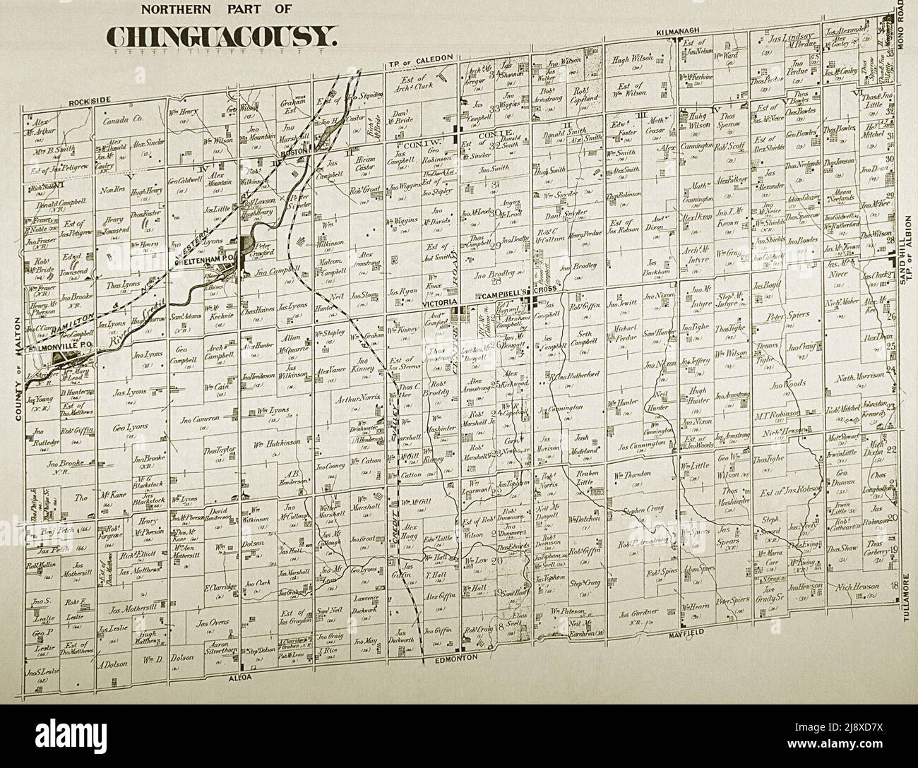 Map of the northern portion of Chinguacousy Township, 1880 Stock Photo ...