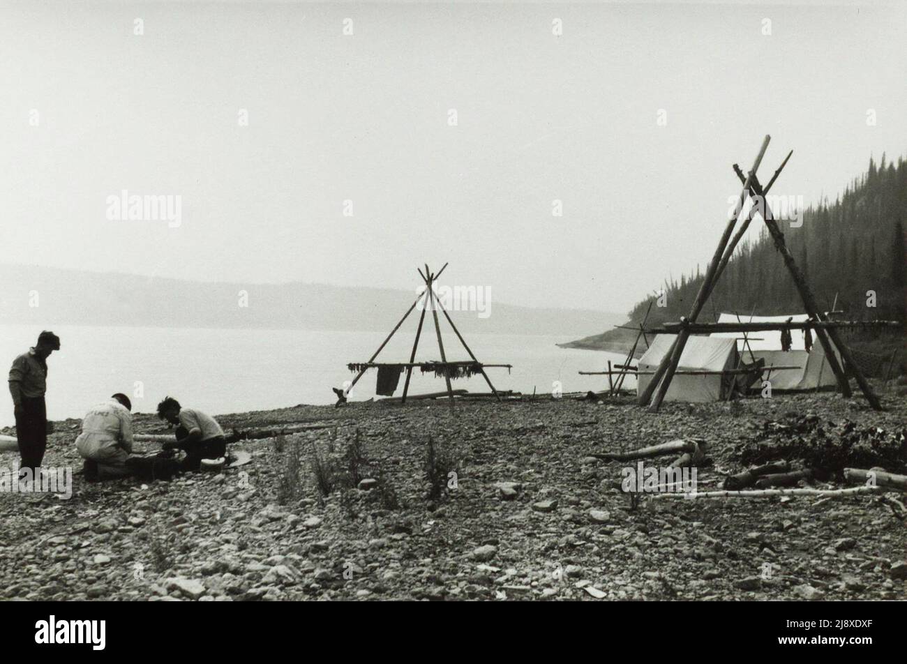 Indian fish camp at The Ramparts, Mackenzie River ca. 1942 Stock Photo ...