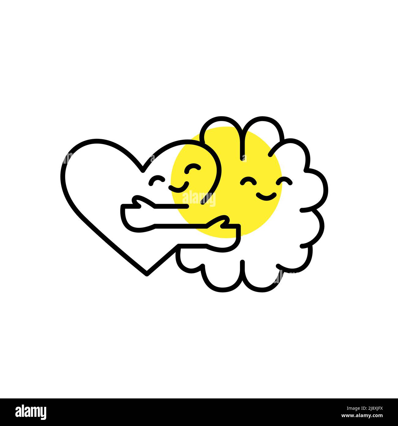 Brain and heart hugging. Happy mental health state. Pixel perfect ...