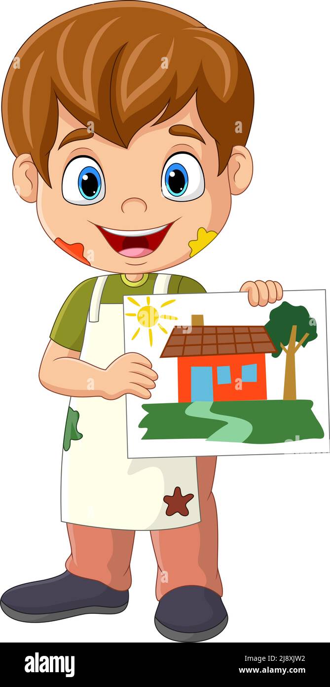 Cartoon little boy drawing house on paper Stock Vector Image & Art - Alamy