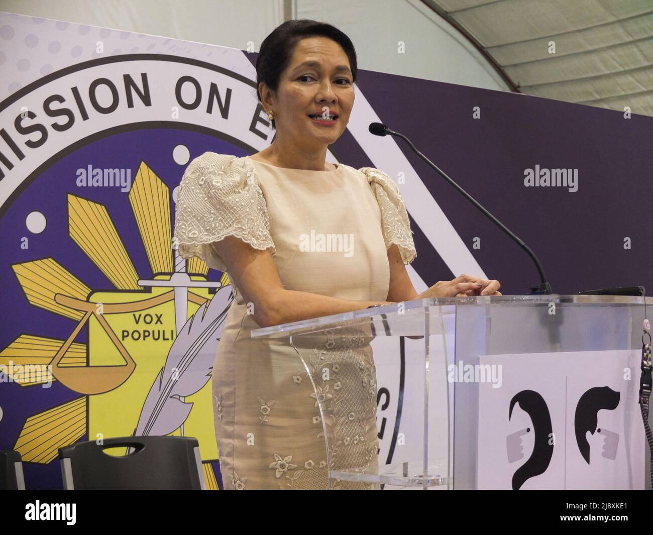 Senator Risa Hontiveros delivers a speech during a media press ...