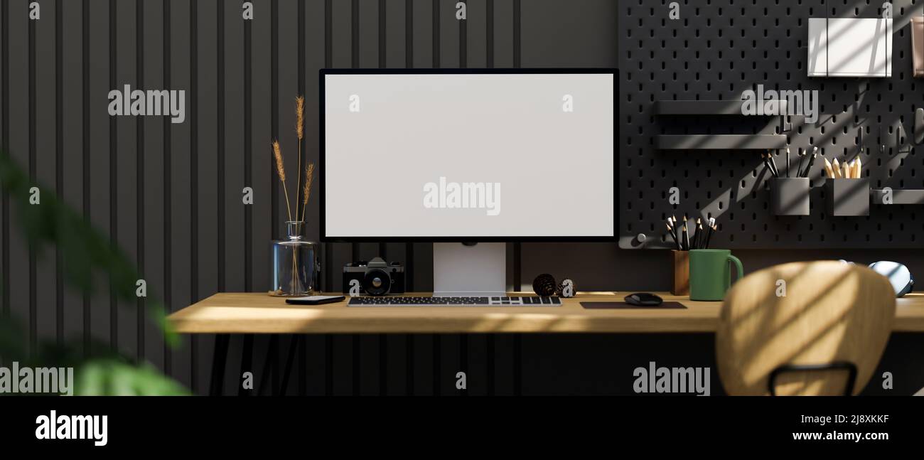 Modern stylish office room interior design with pc desktop computer ...