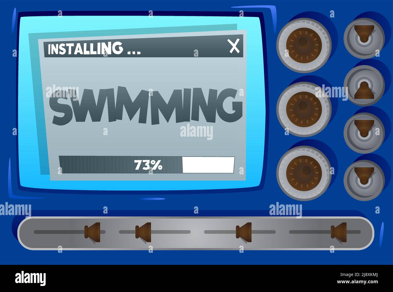 Cartoon Computer With the word Swimming. Message of a screen displaying ...