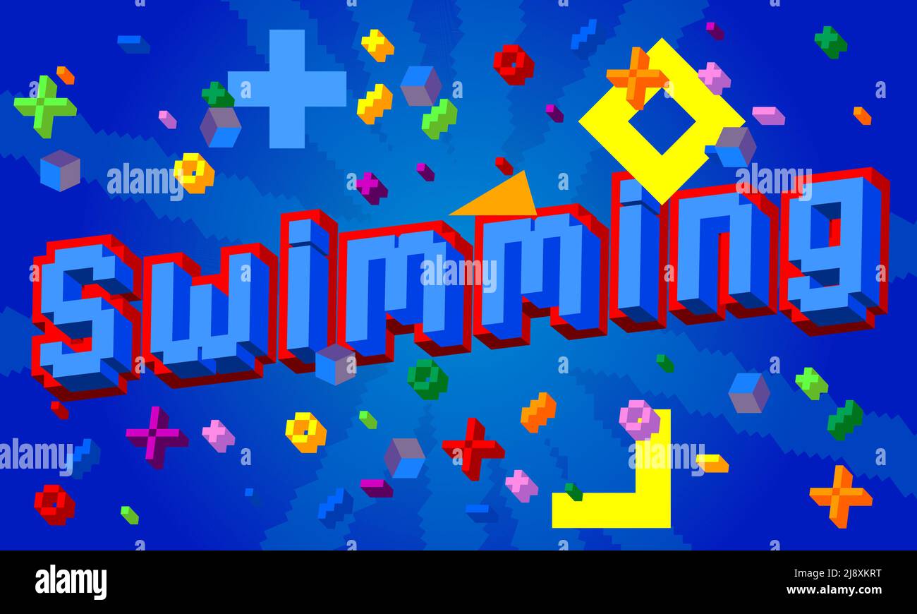 Swimming. Pixelated word with geometric graphic background. Vector ...