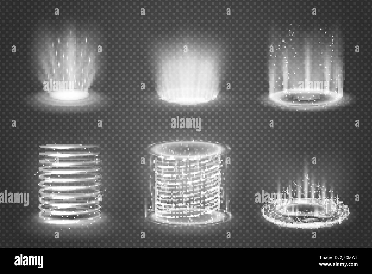 Set of realistic monochrome magic portals with light effects on ...
