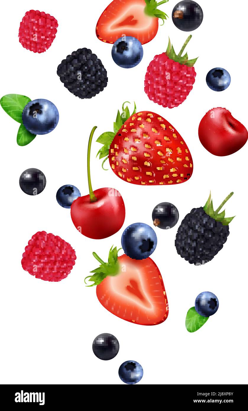 Falling berry fruit realistic composition with images of falling ...