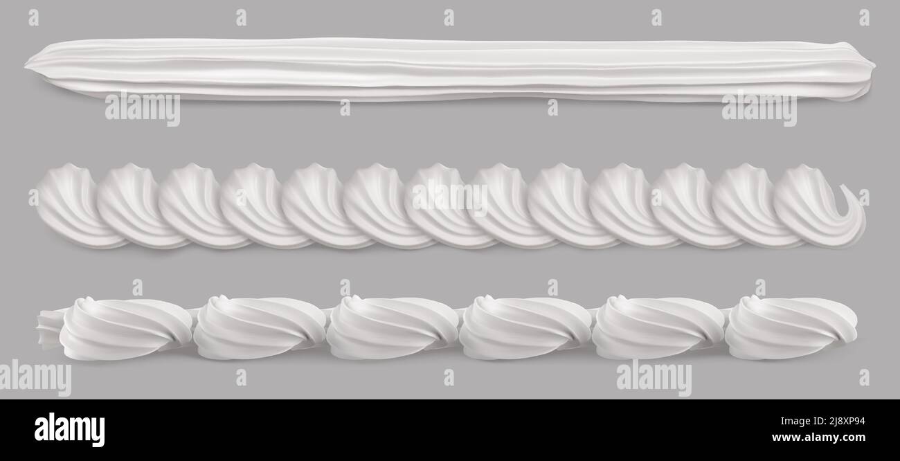 Whipped cream border 3d realistic vector. Whip swirl, white vanilla ...