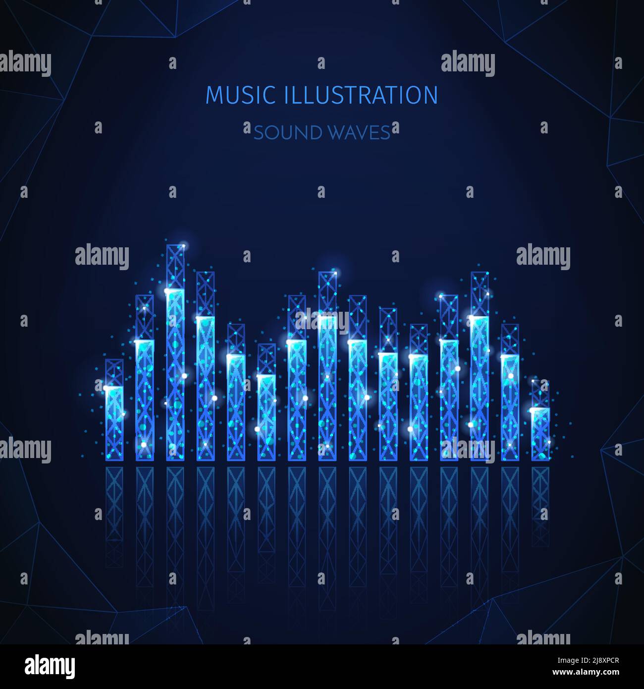 Music media polygonal wireframe composition with editable text and ...