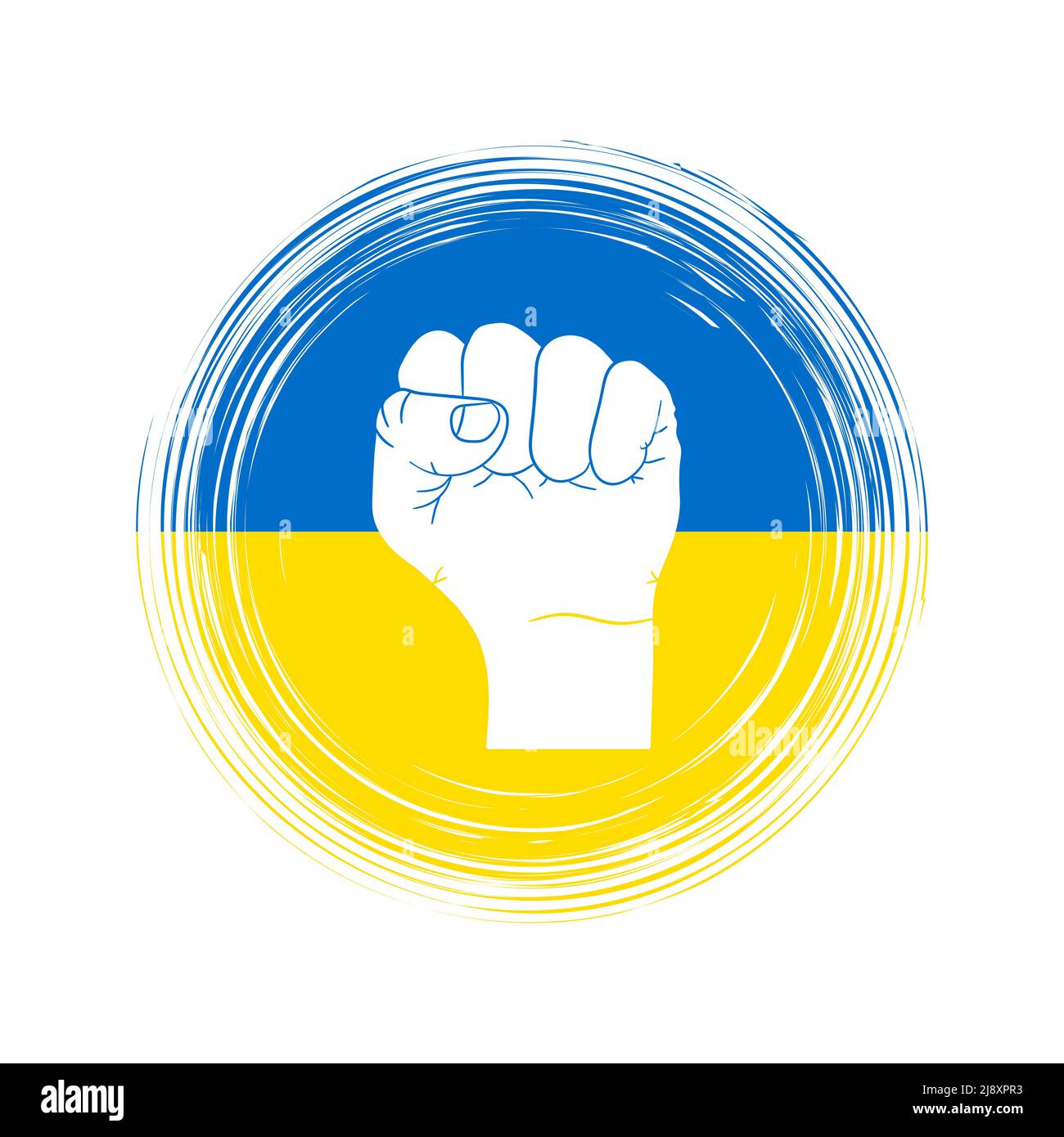 War in Ukraine. Raising fist in front of a circle. Conflict concept ...