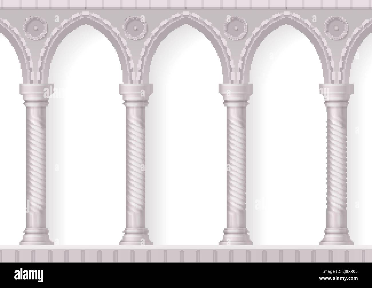 Four antique white columns realistic 3d composition with ribbing on ...