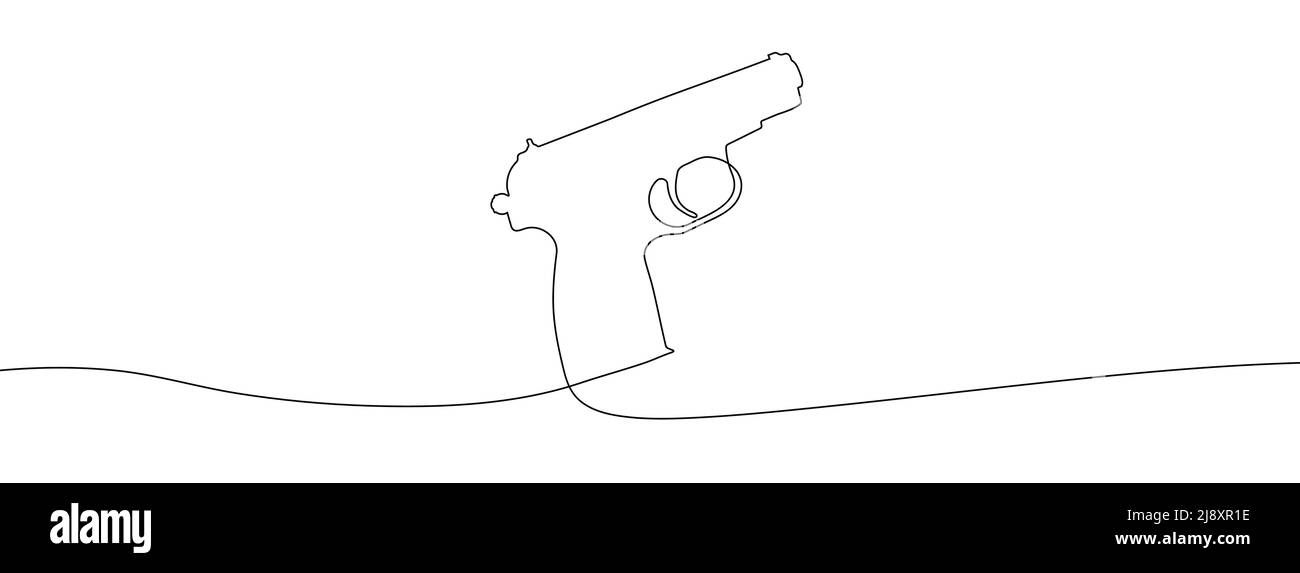 Continuous line drawing of gun. Pistol linear icon. One line drawing ...