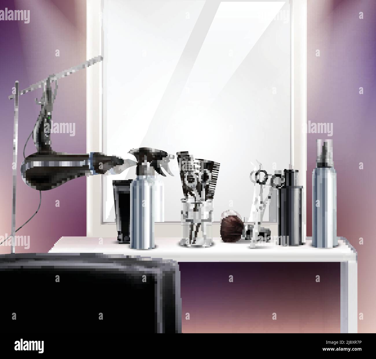 Hairdress Tools For Composition With Mirror Hair Dryer And Scissors