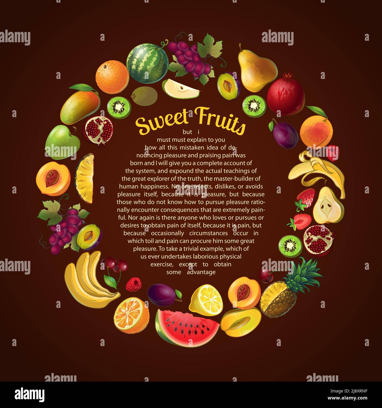 Fruits round composition with isolated icon set combined in bid circle ...
