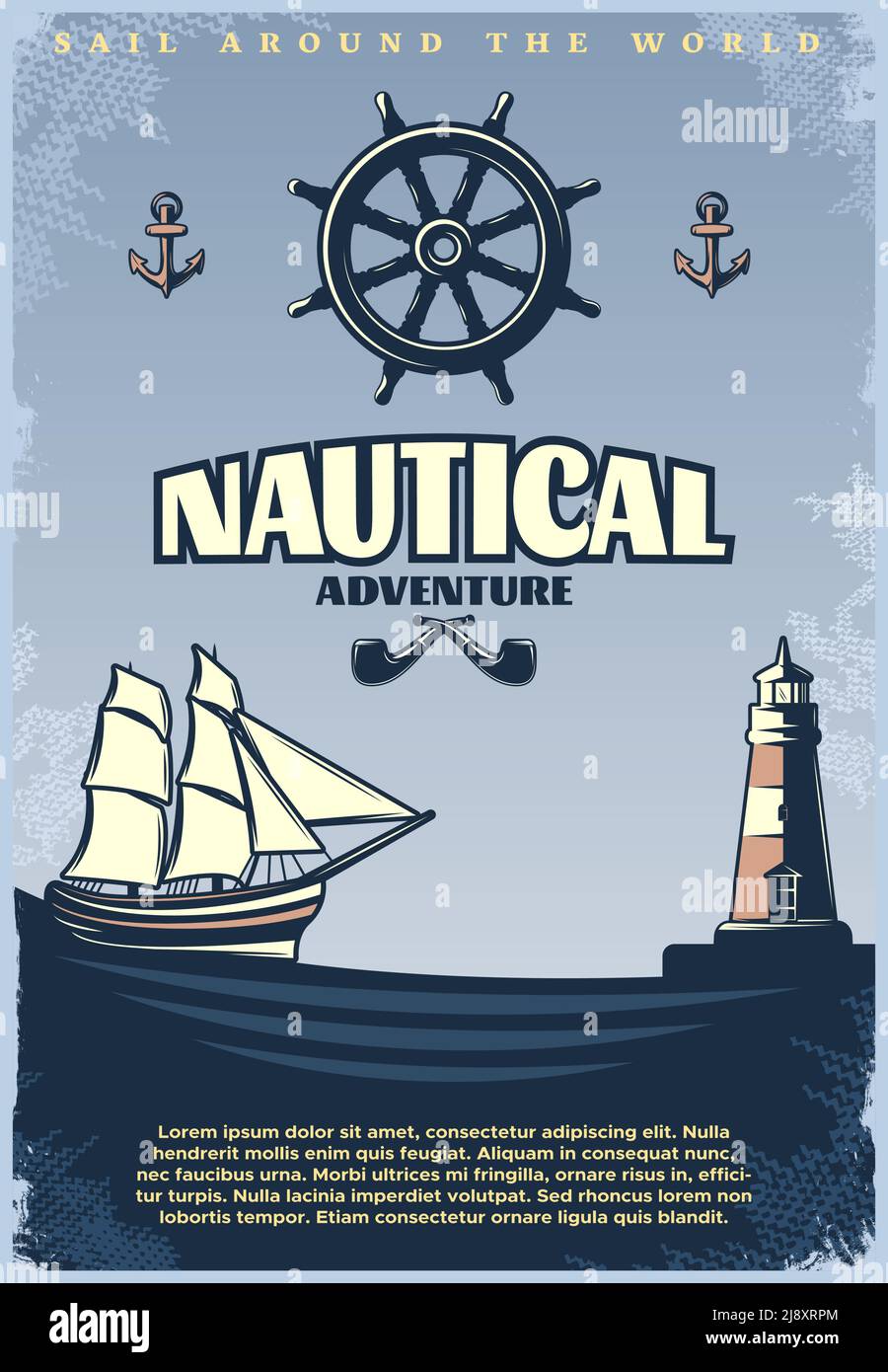 Retro nautical poster with title sail around the world nautical ...