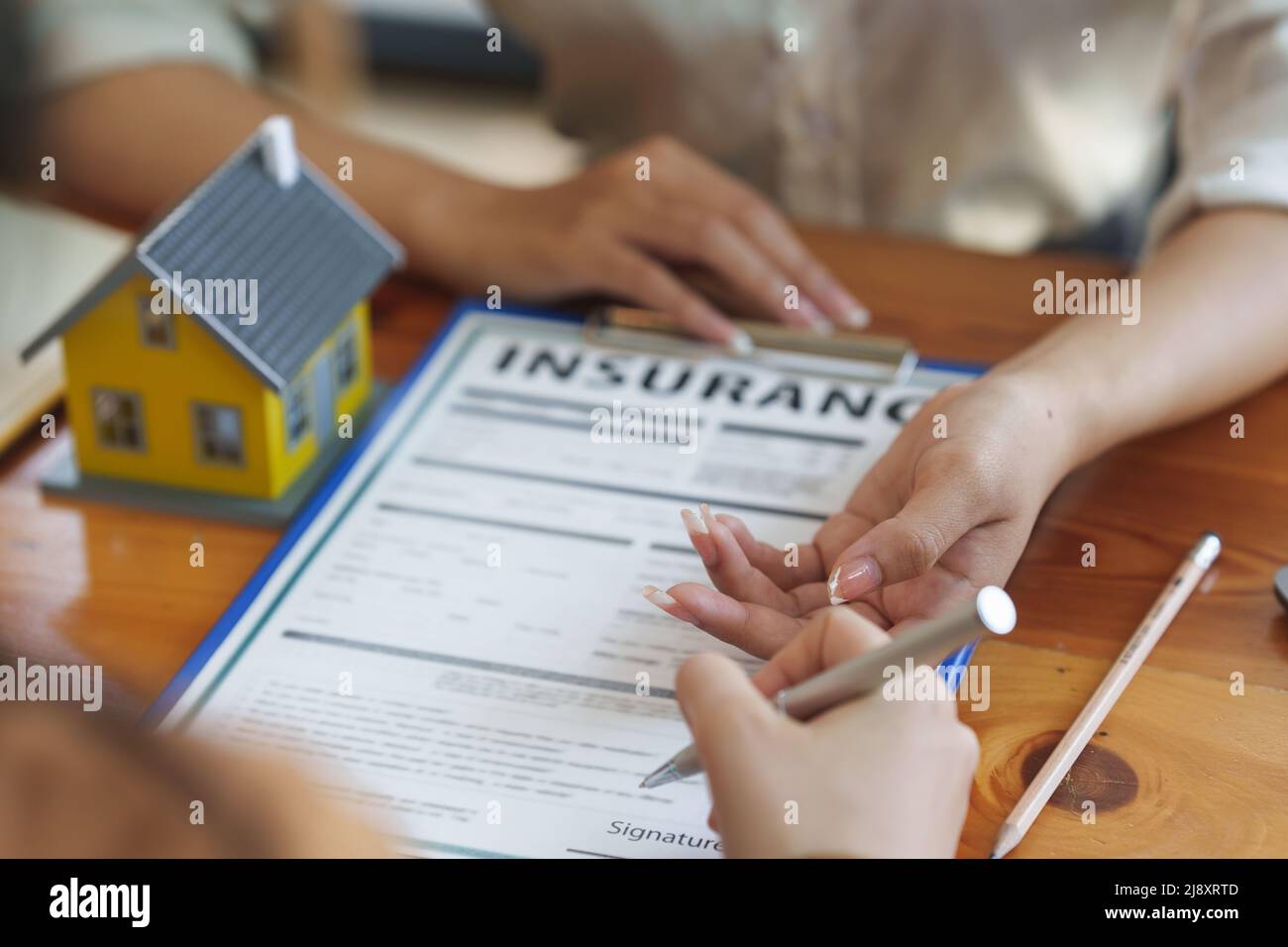 Close up Business woman or agent checking agreement contract before ...