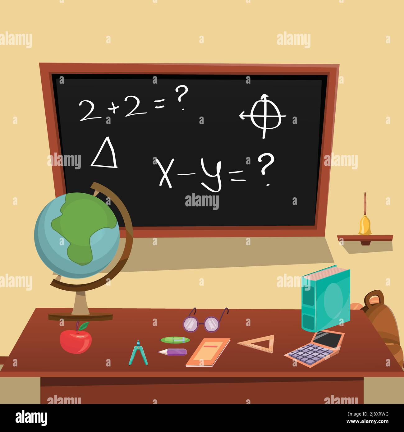 Education Concept with description of classroom with board and ...