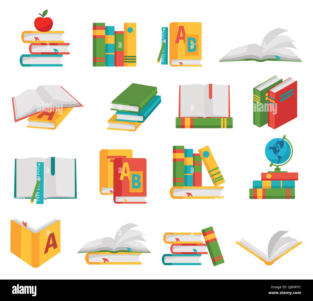 Colored school books icon set books in different positions in different ...