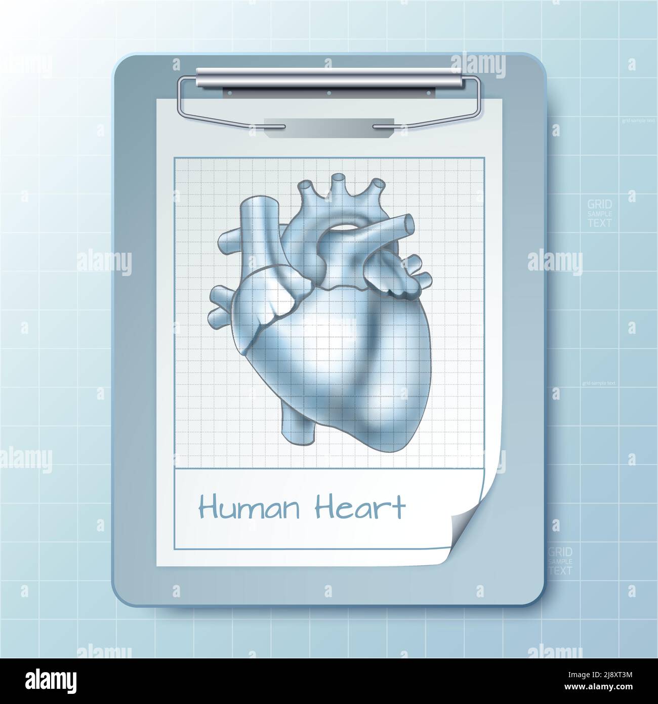Medical notepad background with realistic clipboard and human heart ...
