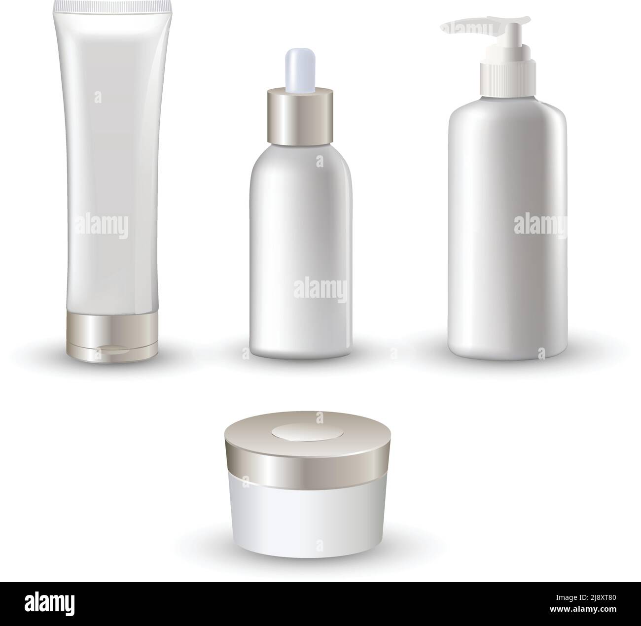 Isolated white realistic cosmetic tubes icon set for cream and emulsion ...