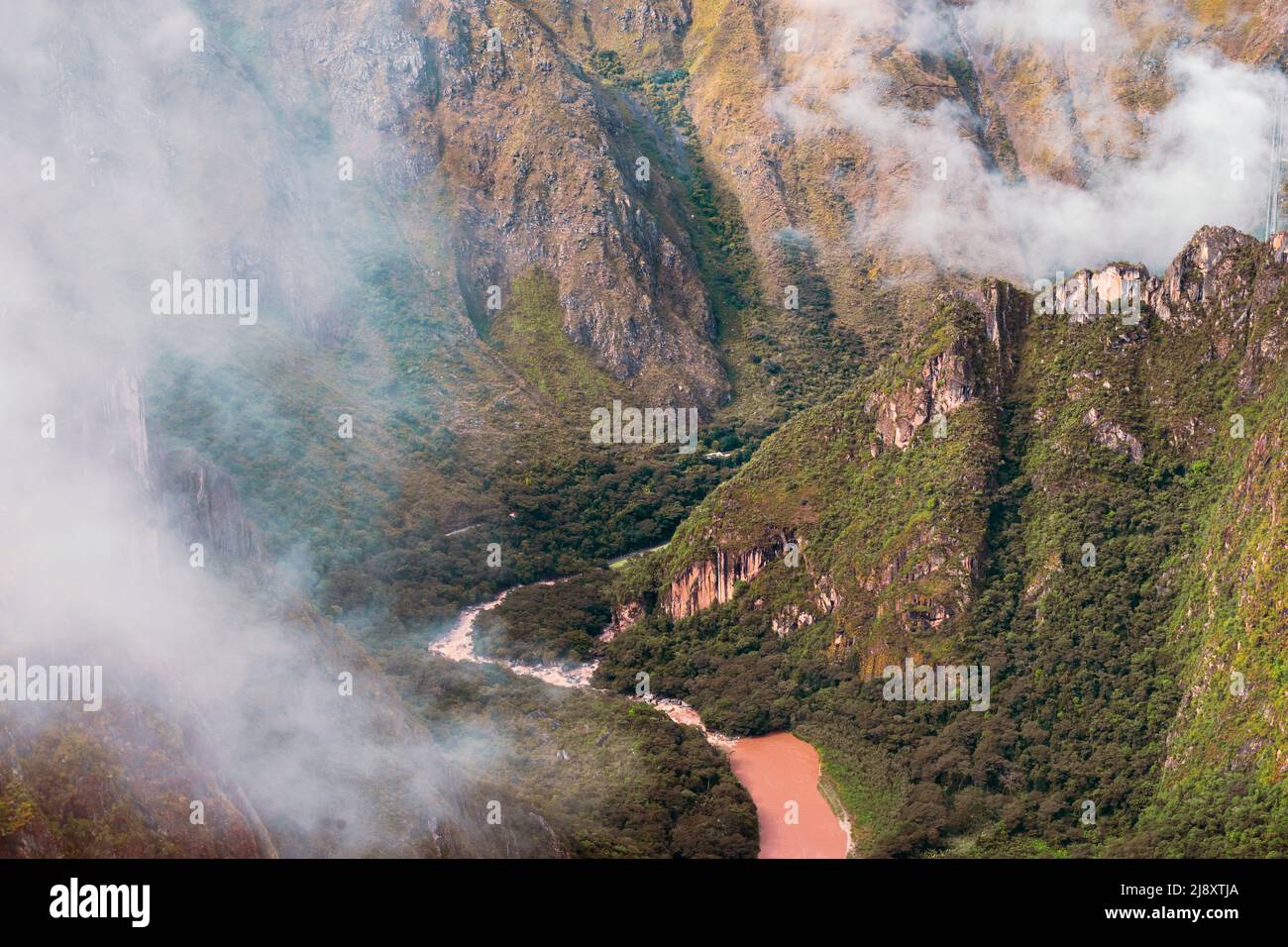 aerial view to Urubamba river valley by sunny morning in Peru Stock ...