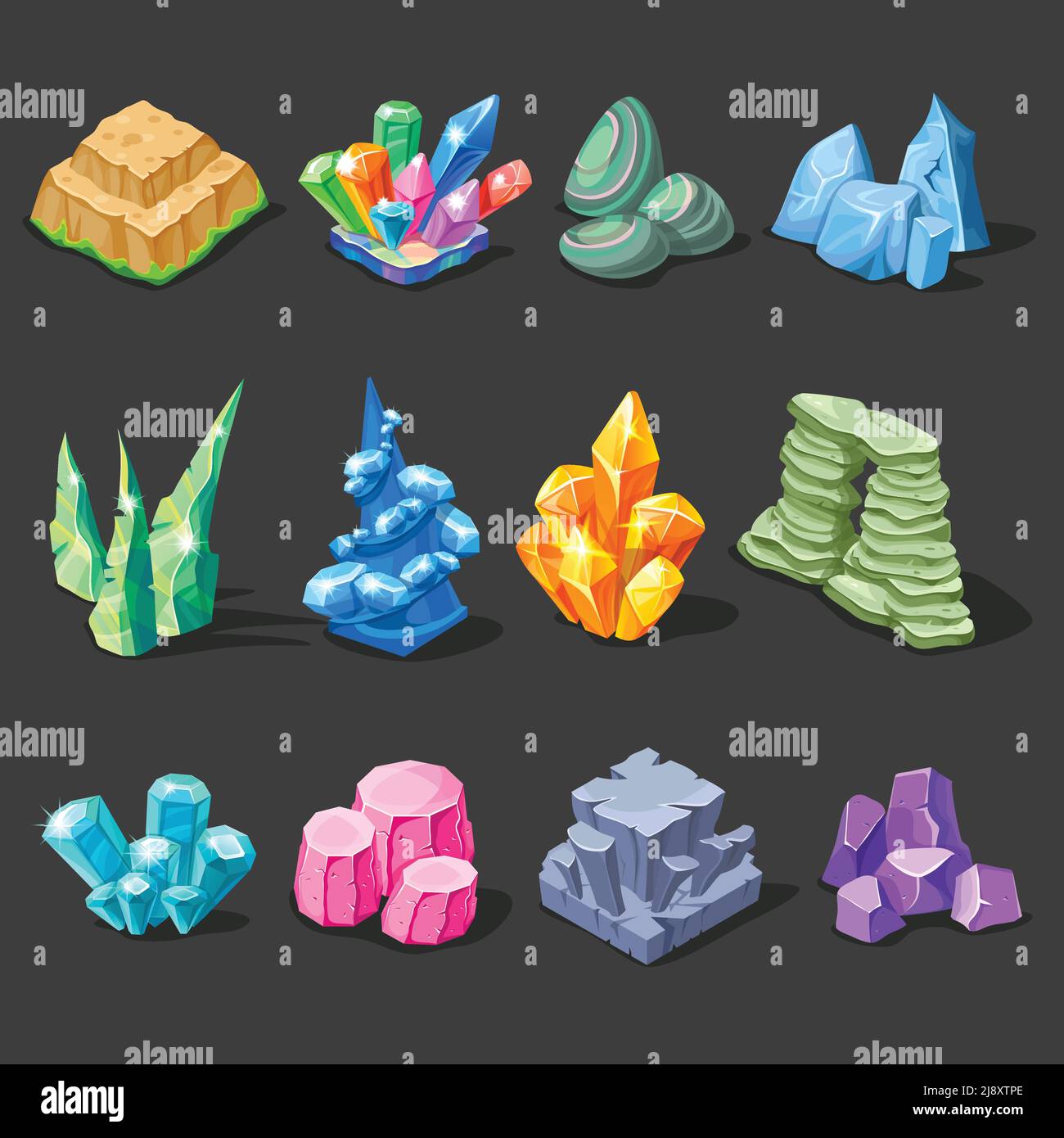 Collection with decorations of cartoon stones of various shape and ...