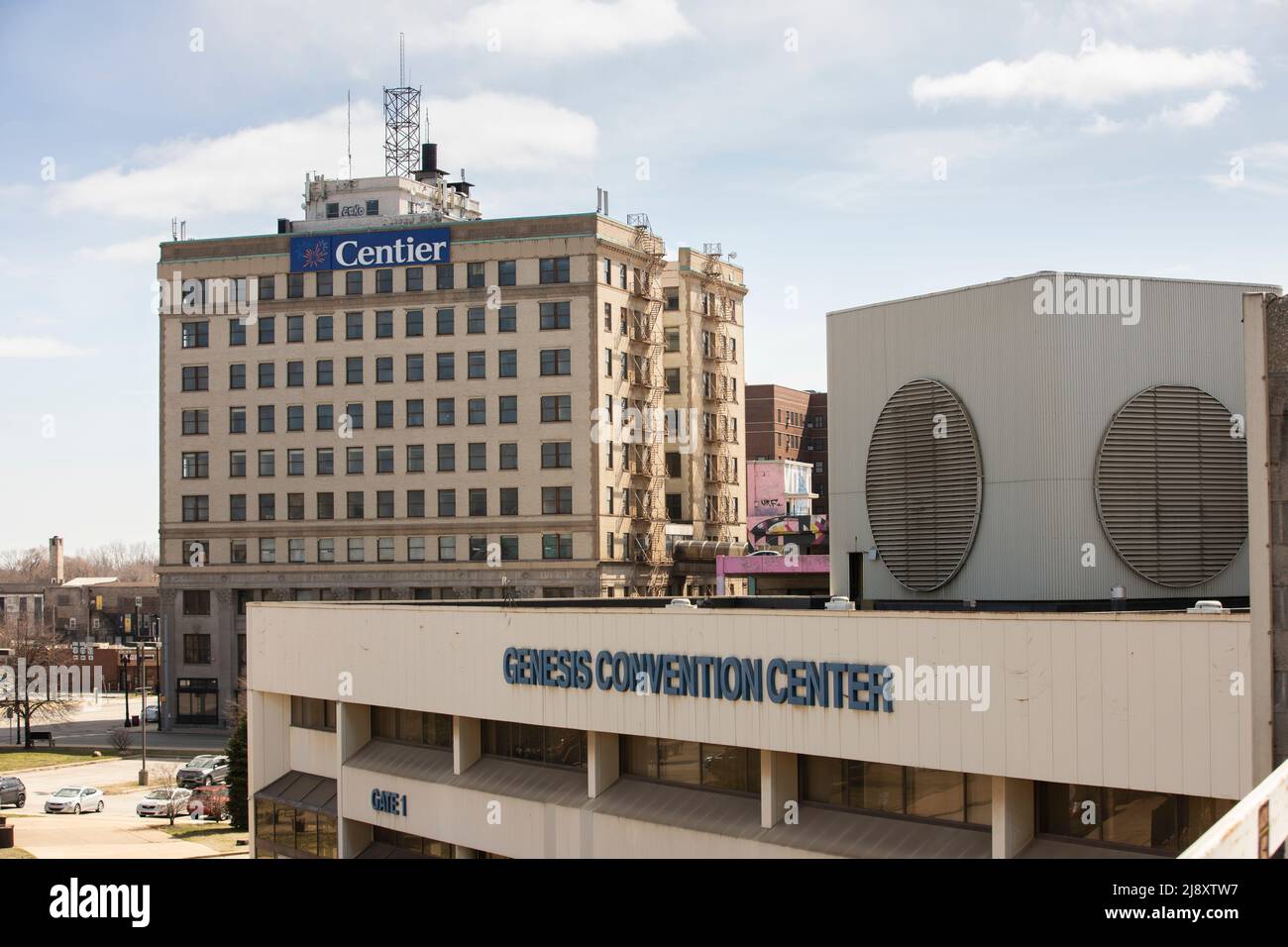 Afternoon light shines on the historic downtown center of Gary, Indiana ...
