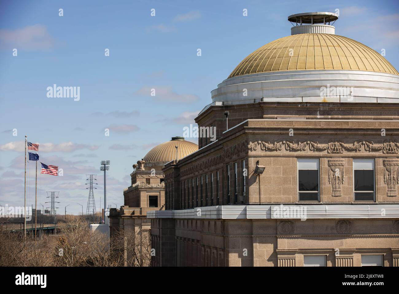 Afternoon light shines on the historic downtown center of Gary, Indiana ...