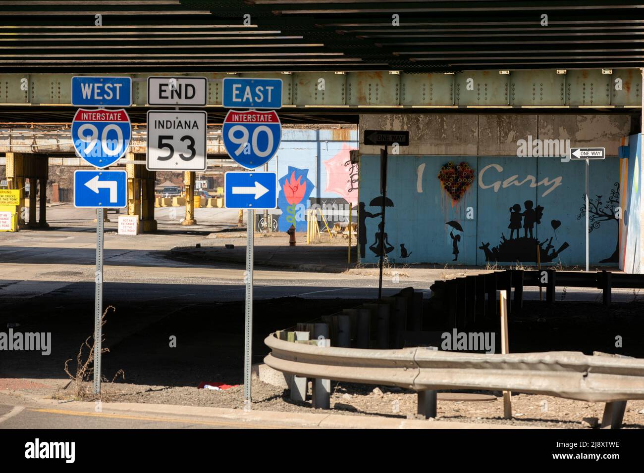 Afternoon light shines on the historic downtown center of Gary, Indiana ...
