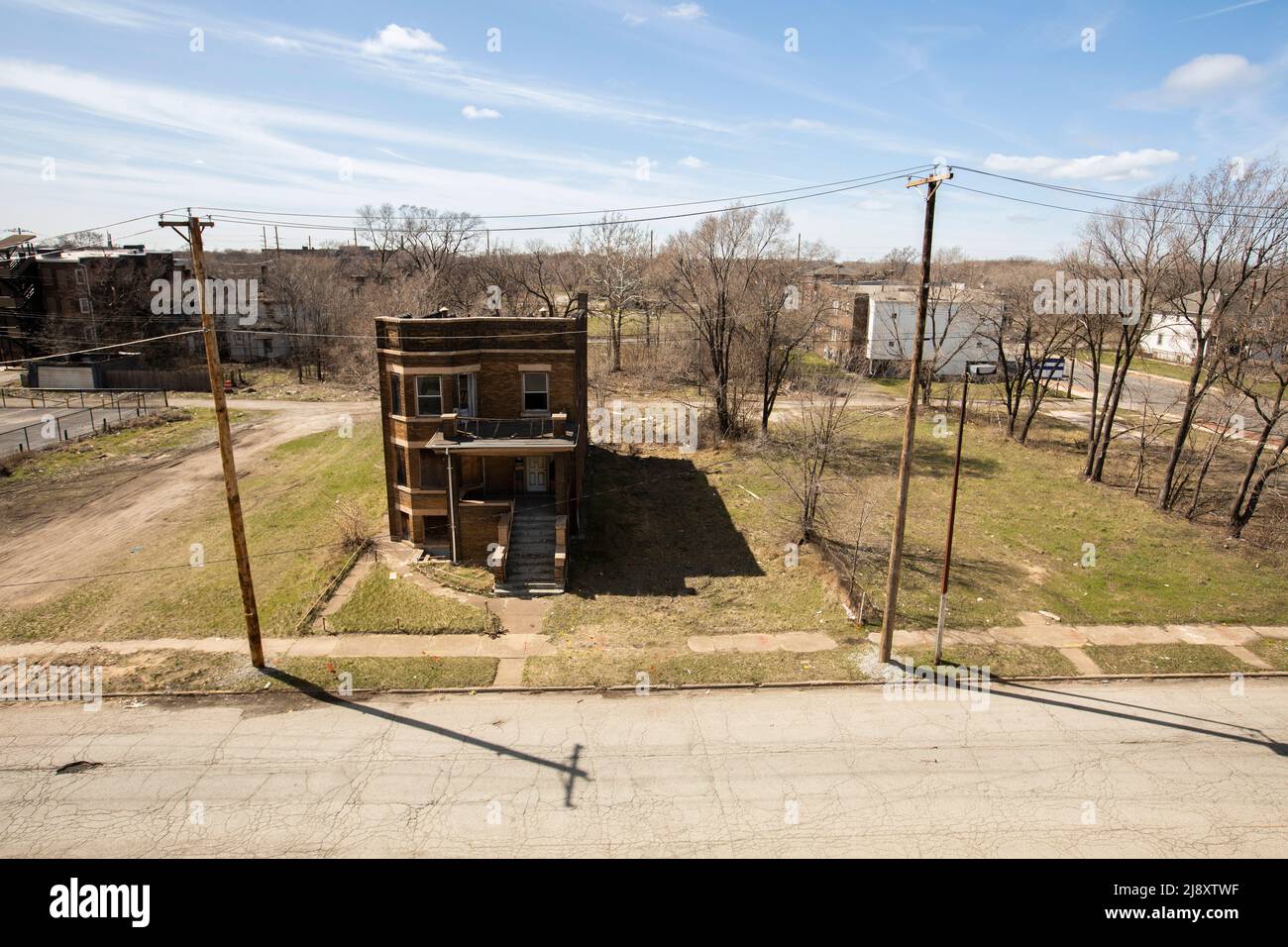 Afternoon light shines on the historic downtown center of Gary, Indiana ...