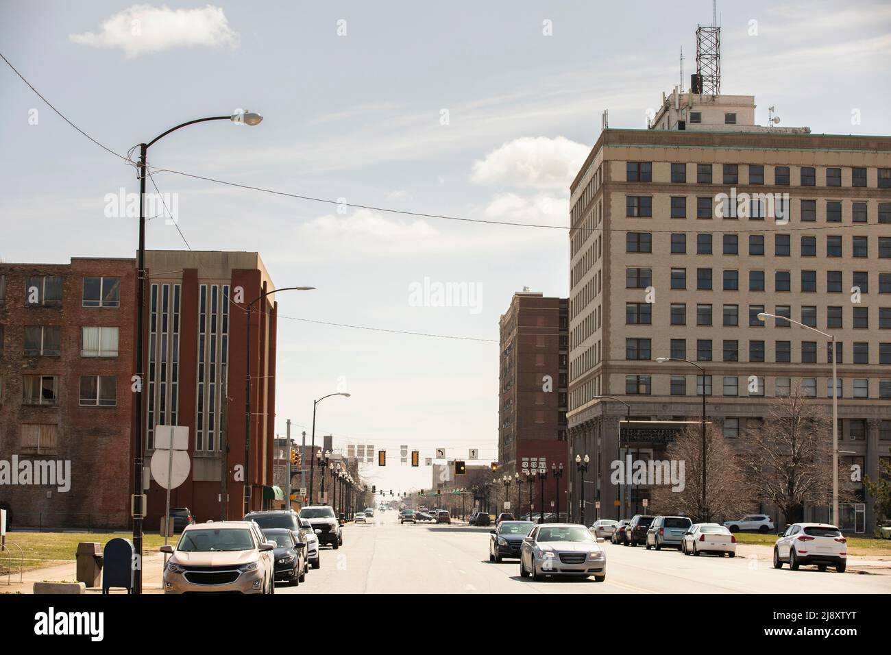 Afternoon light shines on the historic downtown center of Gary, Indiana ...