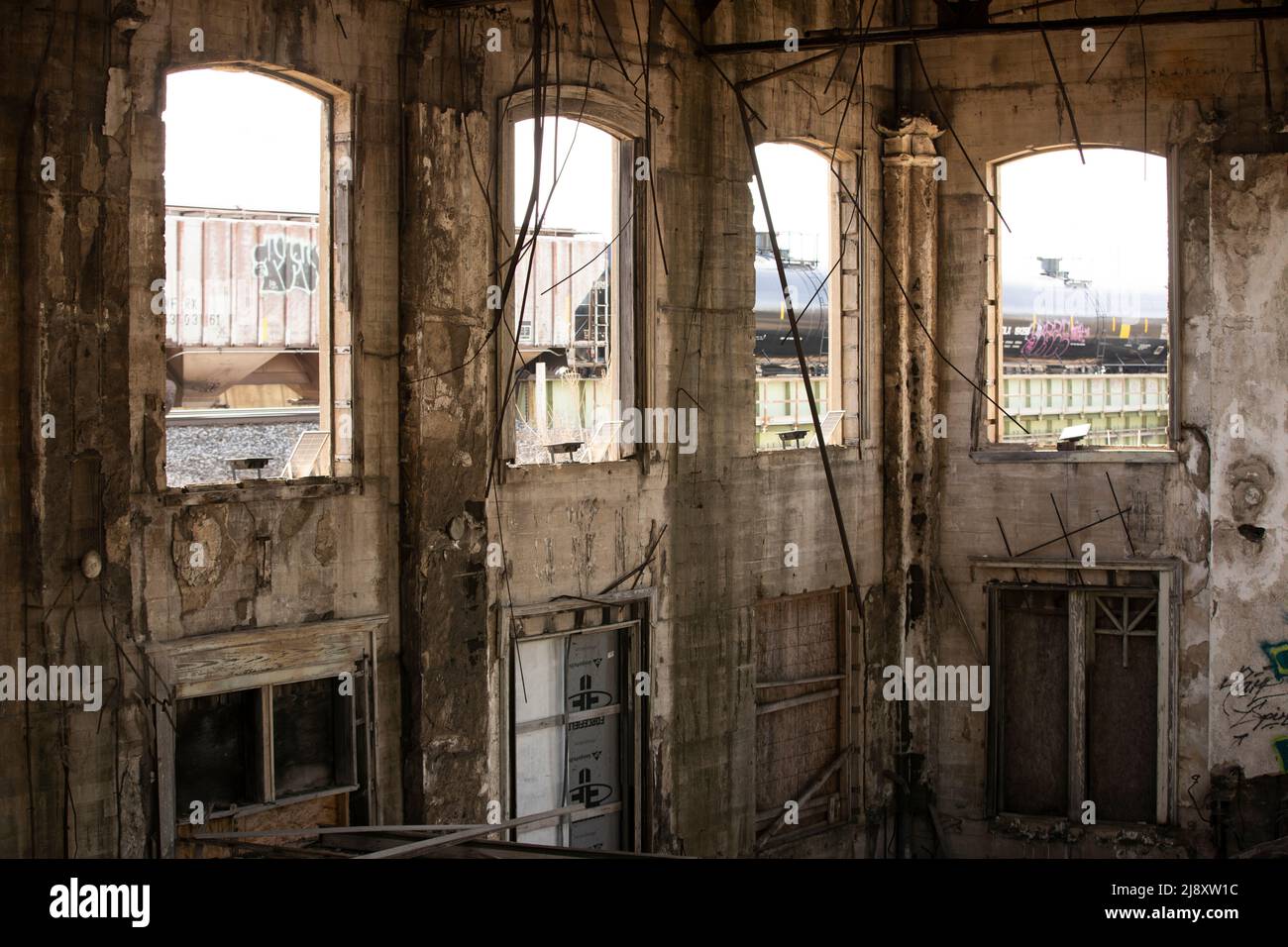 Afternoon light shines on the historic downtown center of Gary, Indiana ...