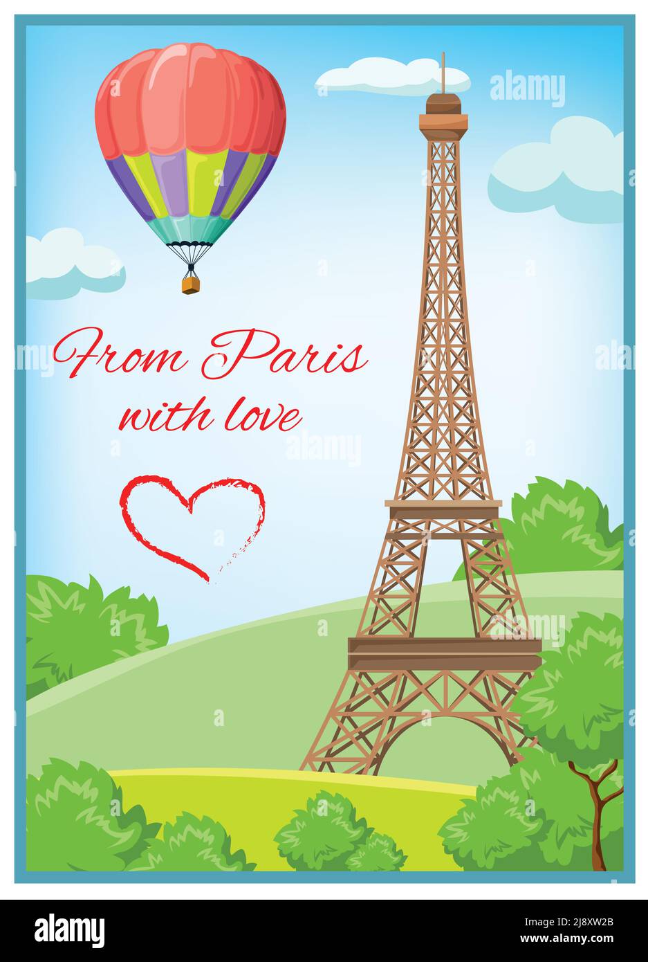 Colored paris post card with Eiffel Tower and headline from paris with ...