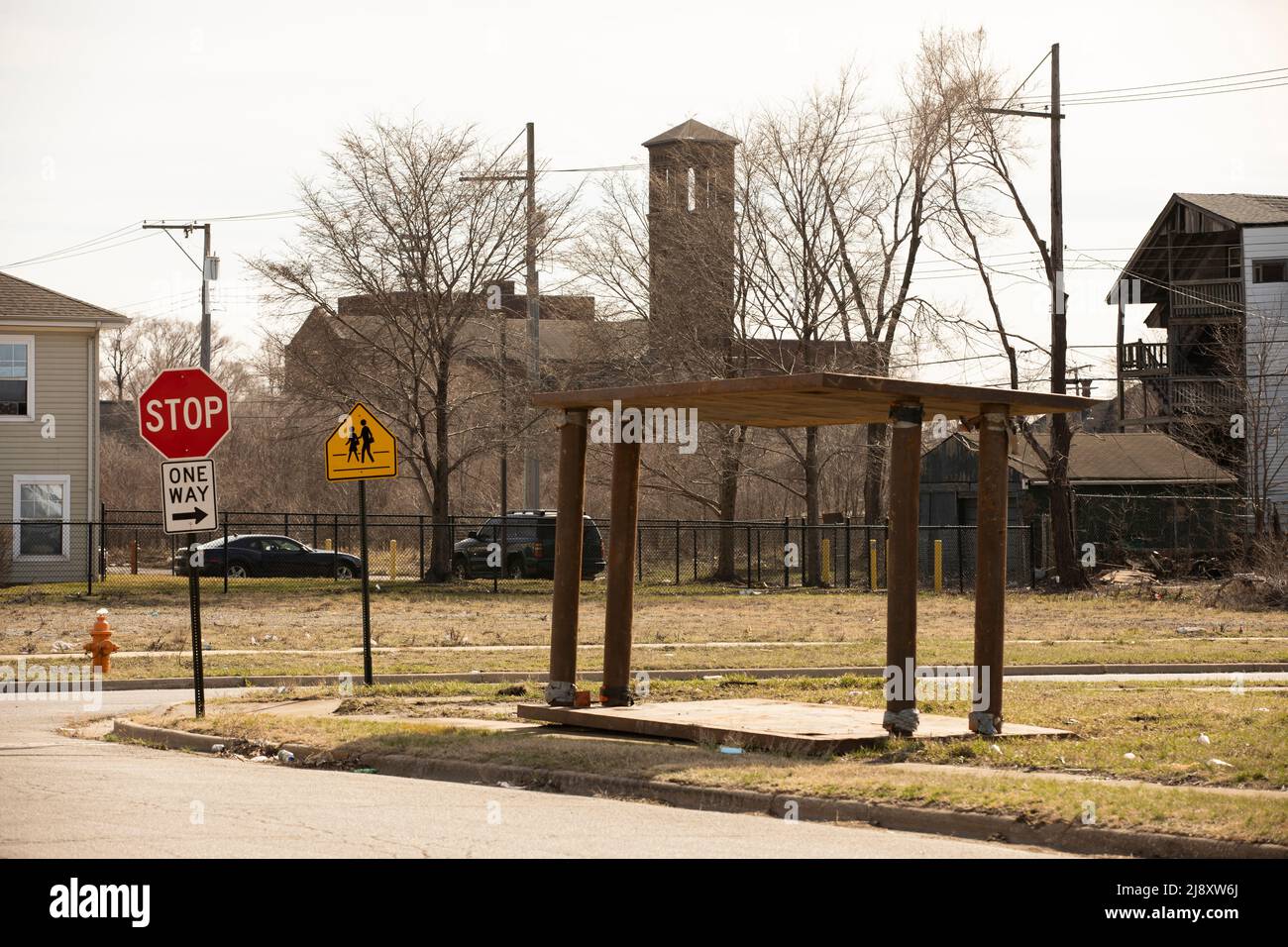 Afternoon light shines on the historic downtown center of Gary, Indiana ...