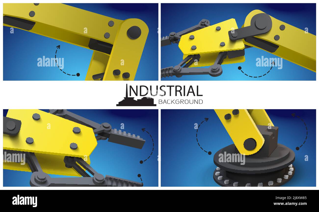 Realistic smart industry composition with yellow mechanical industrial ...