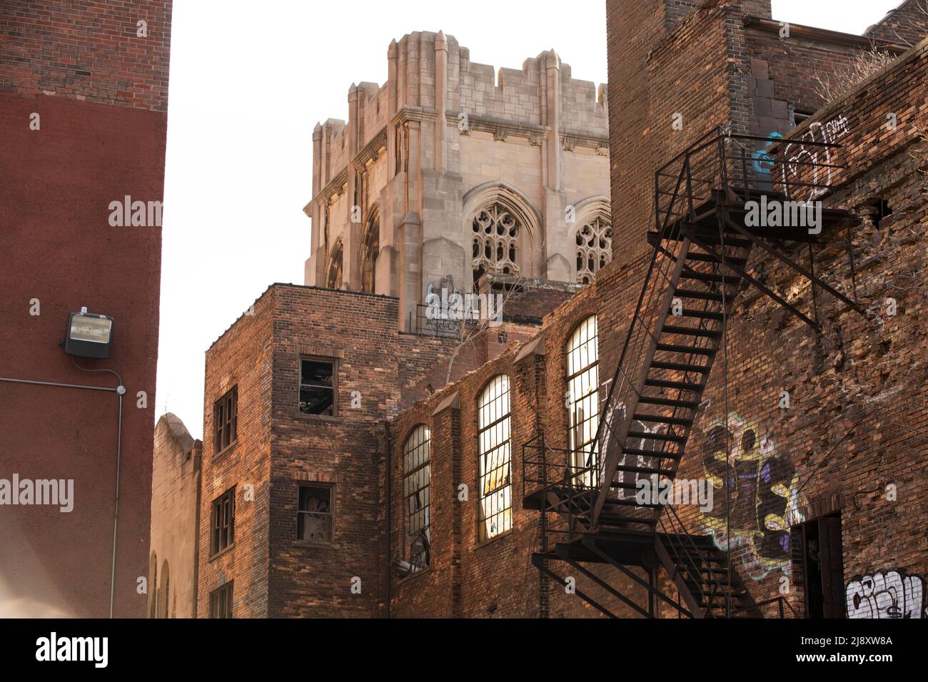 Afternoon light shines on the historic downtown center of Gary, Indiana ...