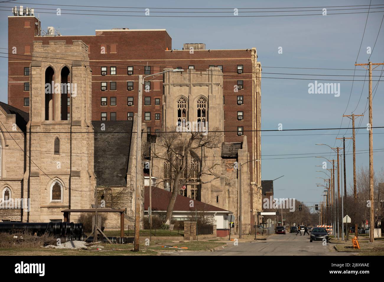 Afternoon light shines on the historic downtown center of Gary, Indiana ...