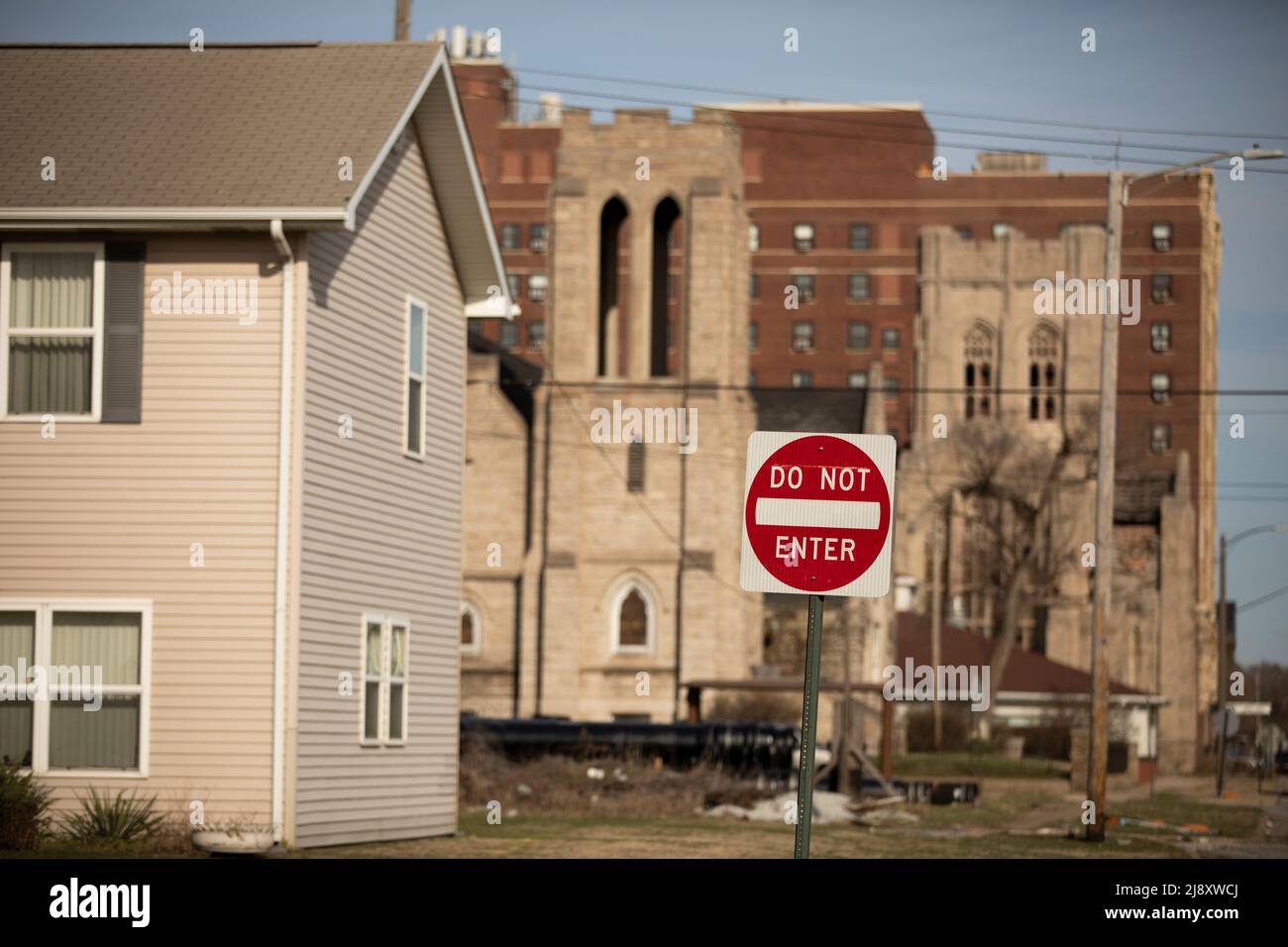Afternoon light shines on the historic downtown center of Gary, Indiana ...