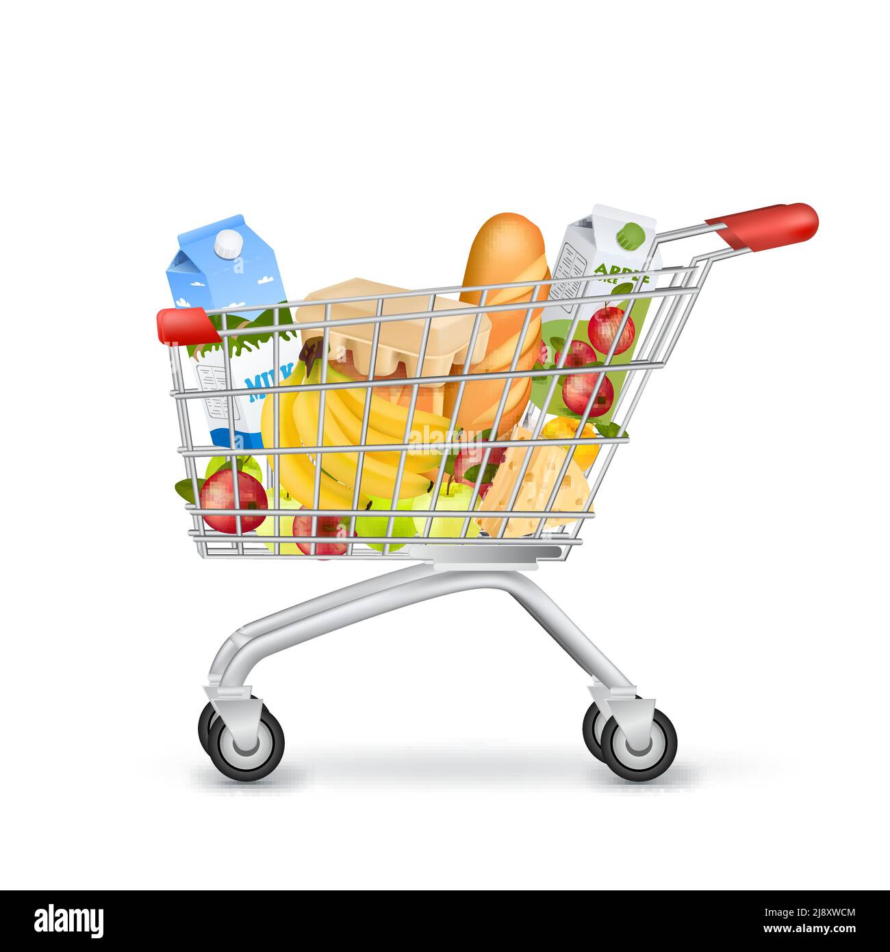 Isolated realistic image of shopping trolley wheeled basket with ...
