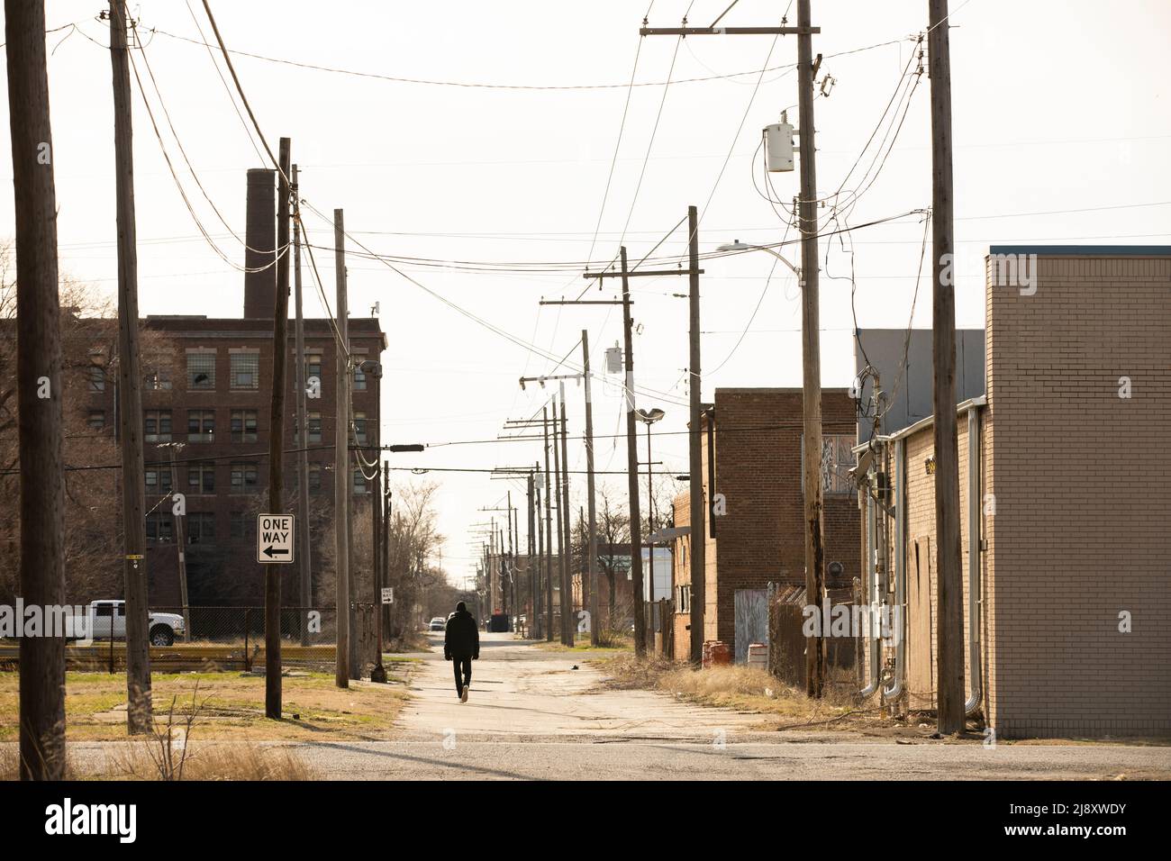Afternoon light shines on the historic downtown center of Gary, Indiana ...