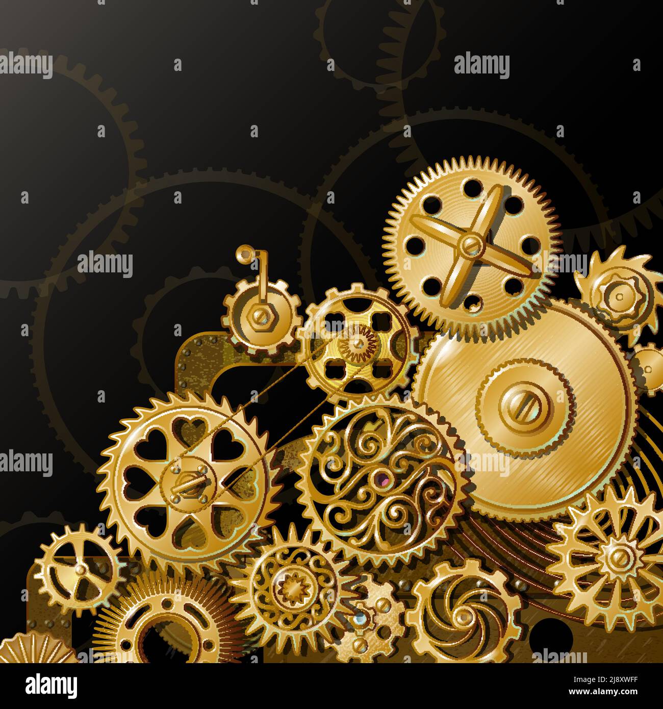 Composition with iron mechanism and golden circle gears of different ...