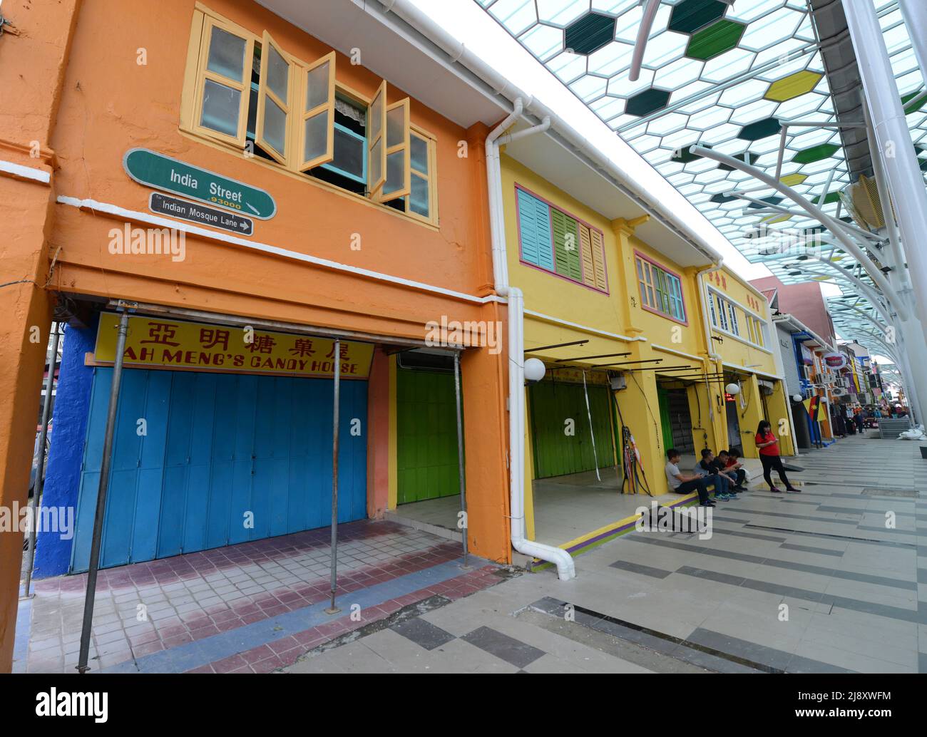 Colorful buildings on India street in Kuching, Sarawak, Malaysia Stock ...