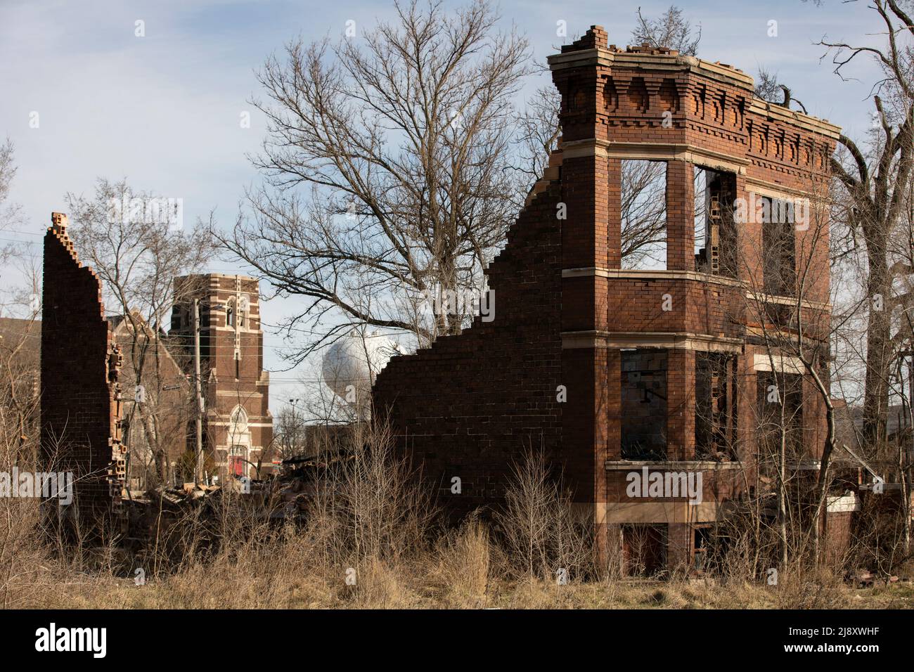 Afternoon light shines on the historic downtown center of Gary, Indiana ...