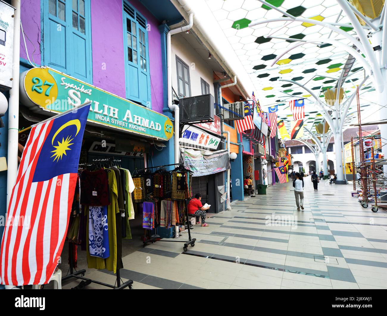 Colorful buildings on India street in Kuching, Sarawak, Malaysia Stock ...