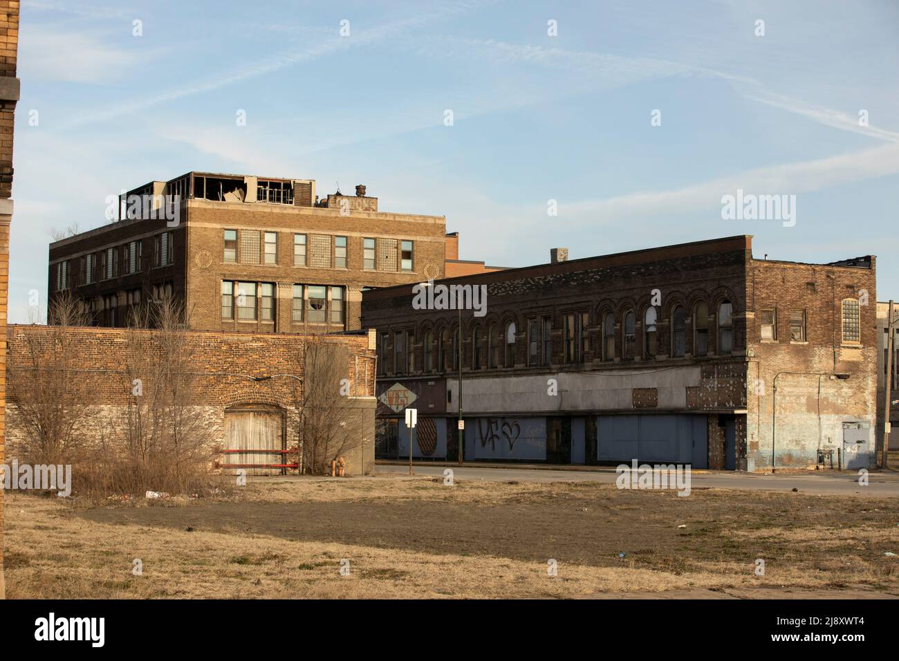 Afternoon light shines on the historic downtown center of Gary, Indiana ...