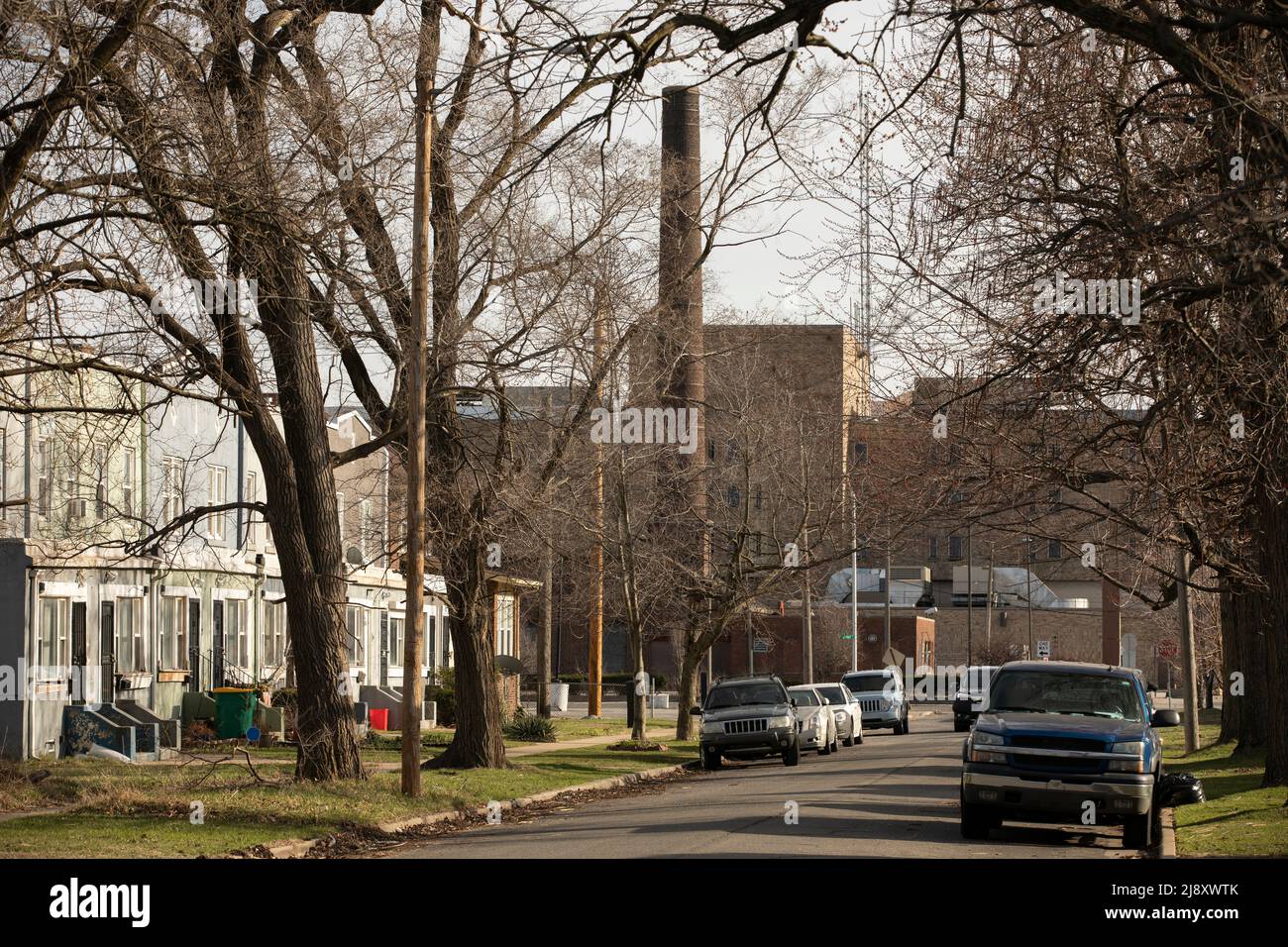 Afternoon light shines on the historic downtown center of Gary, Indiana ...