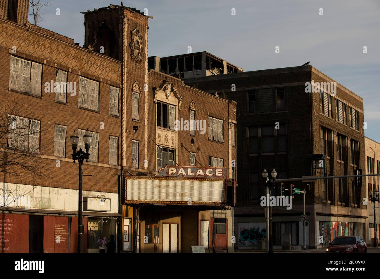 Afternoon light shines on the historic downtown center of Gary, Indiana ...